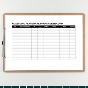 Glass and Plate Breakage Record Template, Editable Dish Breakage Log ...
