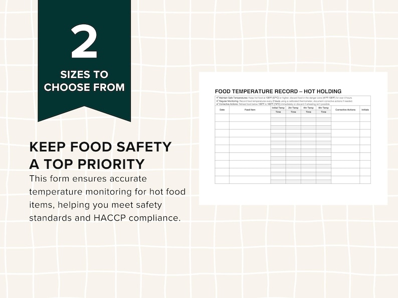 Hot Holding Temperature Log, Editable Hot Food Holding Temperature ...