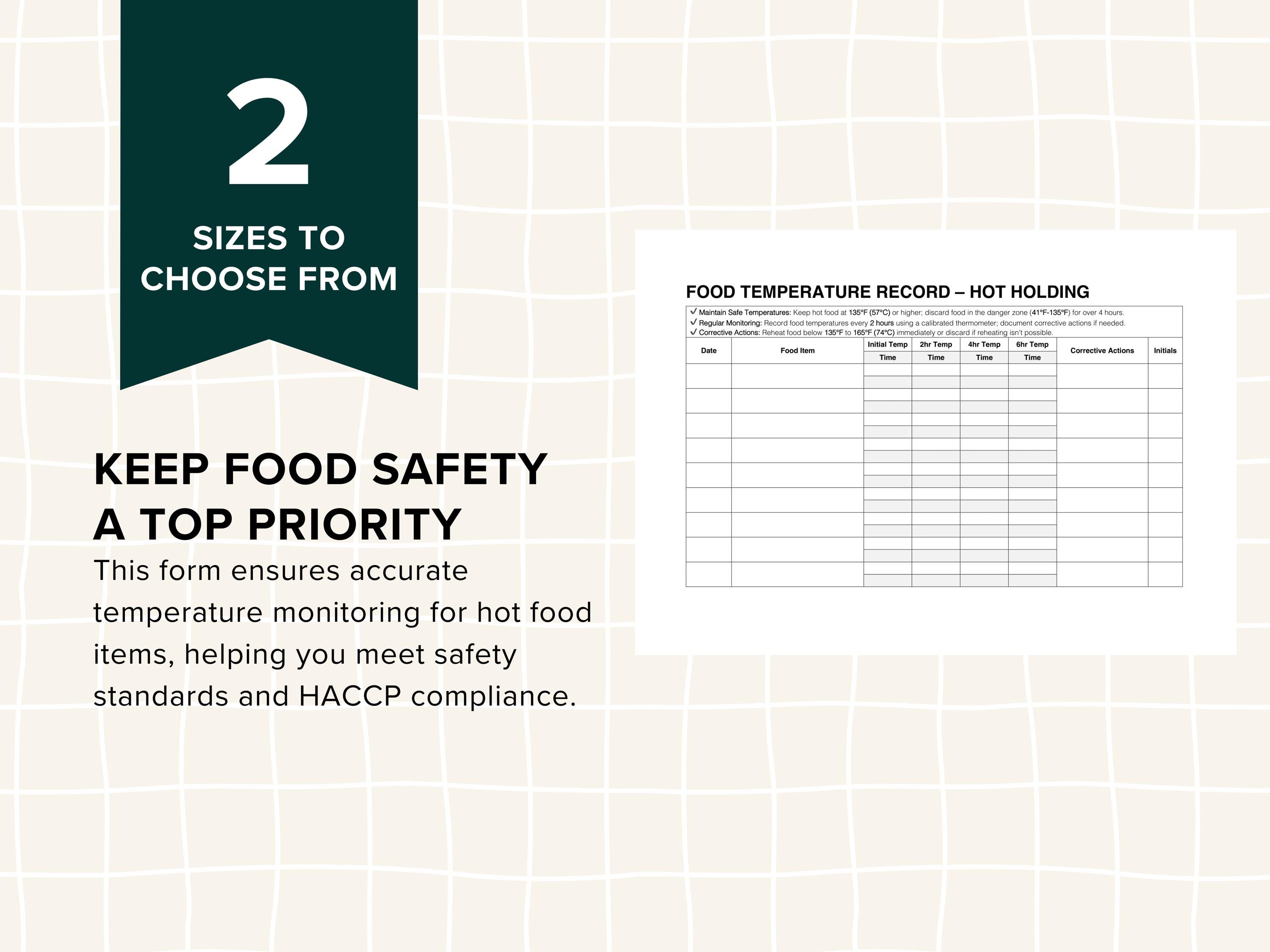 Hot Holding Temperature Log, Editable Hot Food Holding Temperature ...