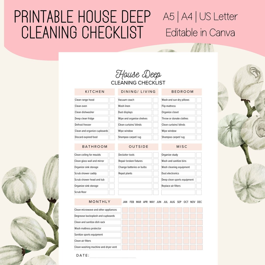 Editable House Deep Cleaning Checklist Printable Deep - Etsy