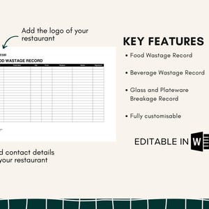 Wastage Record Sheets for Food, Beverage Glass and Plate Breakage Log ...