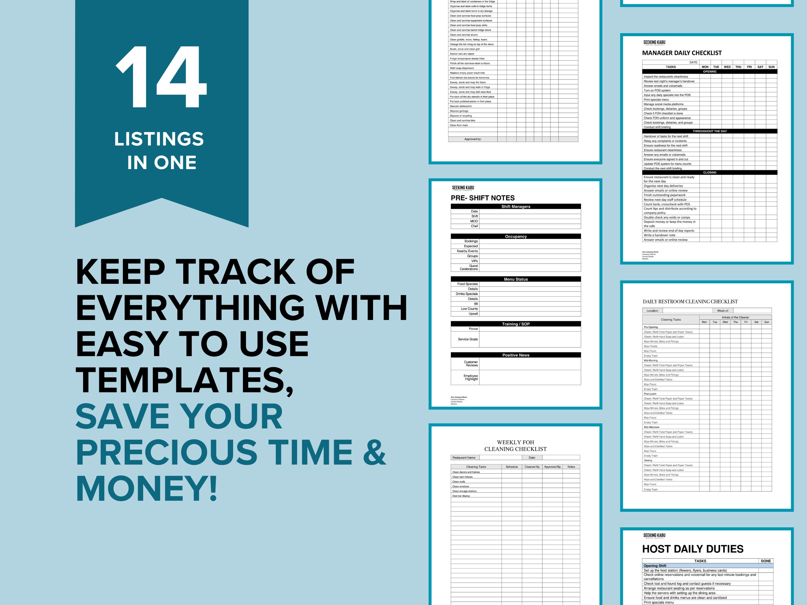 Restaurant FOH Templates Bundle, Daily, Server, Host, Bartender ...