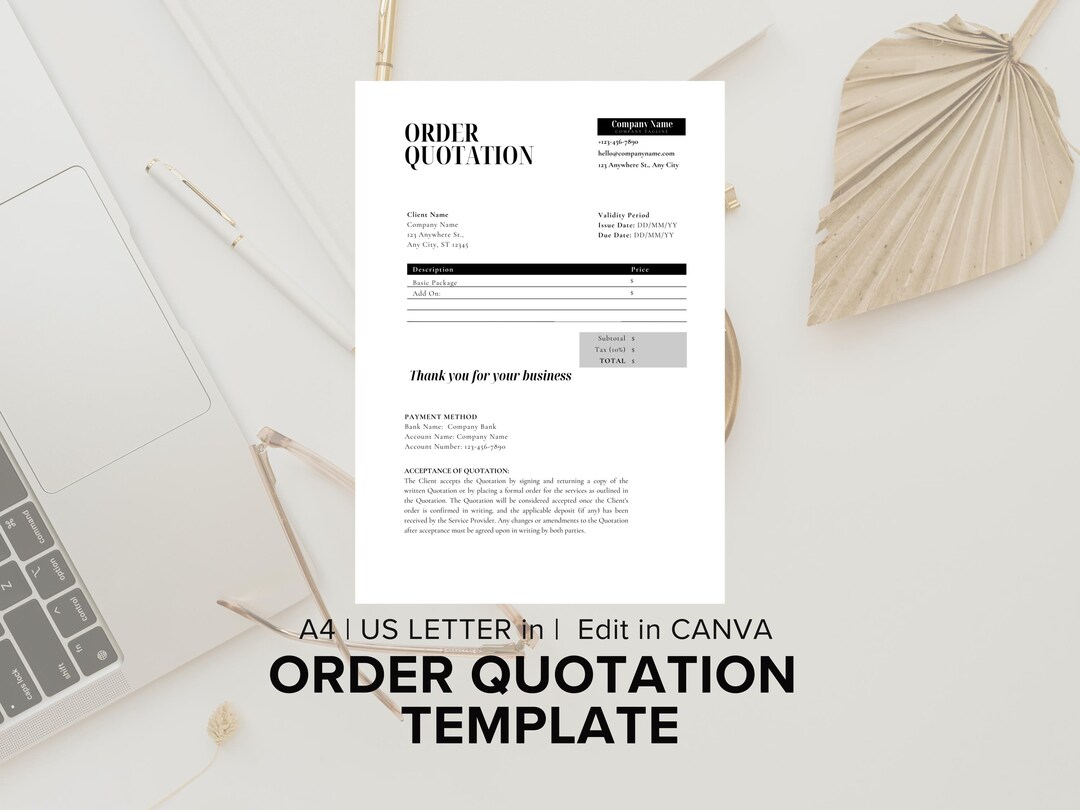 Editable Business Order Quotation Template, Client Estimate Form, Job ...
