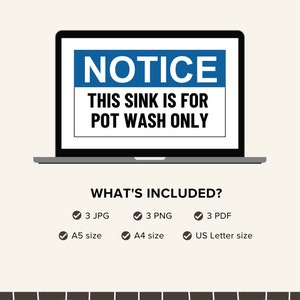 Printable Notice, Pot Wash Sink Only, Instant Download, Public Spaces ...