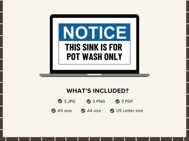 Printable Notice, Pot Wash Sink Only, Instant Download, Public Spaces ...