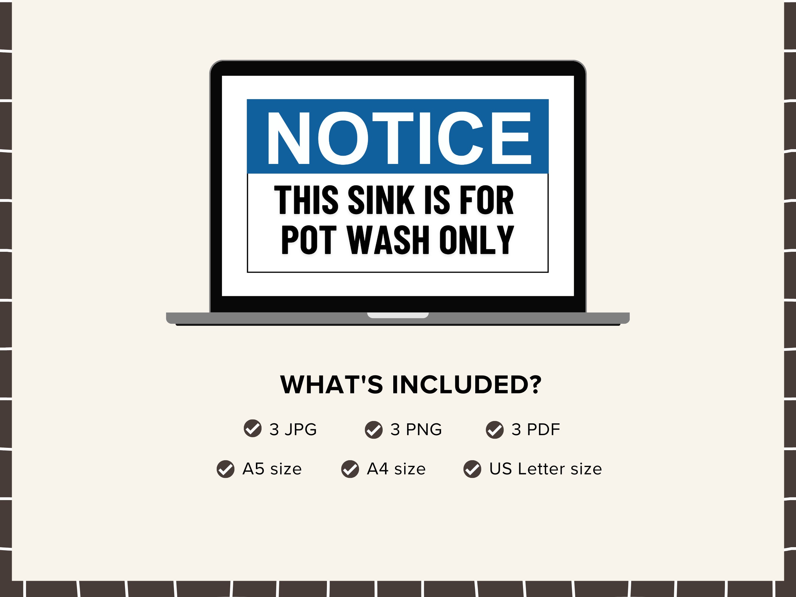 Printable Notice, Pot Wash Sink Only, Instant Download, Public Spaces ...