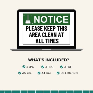 Printable Notice, Keep This Area Clean, Poster, Reminder, PDF, PNG, JPG ...