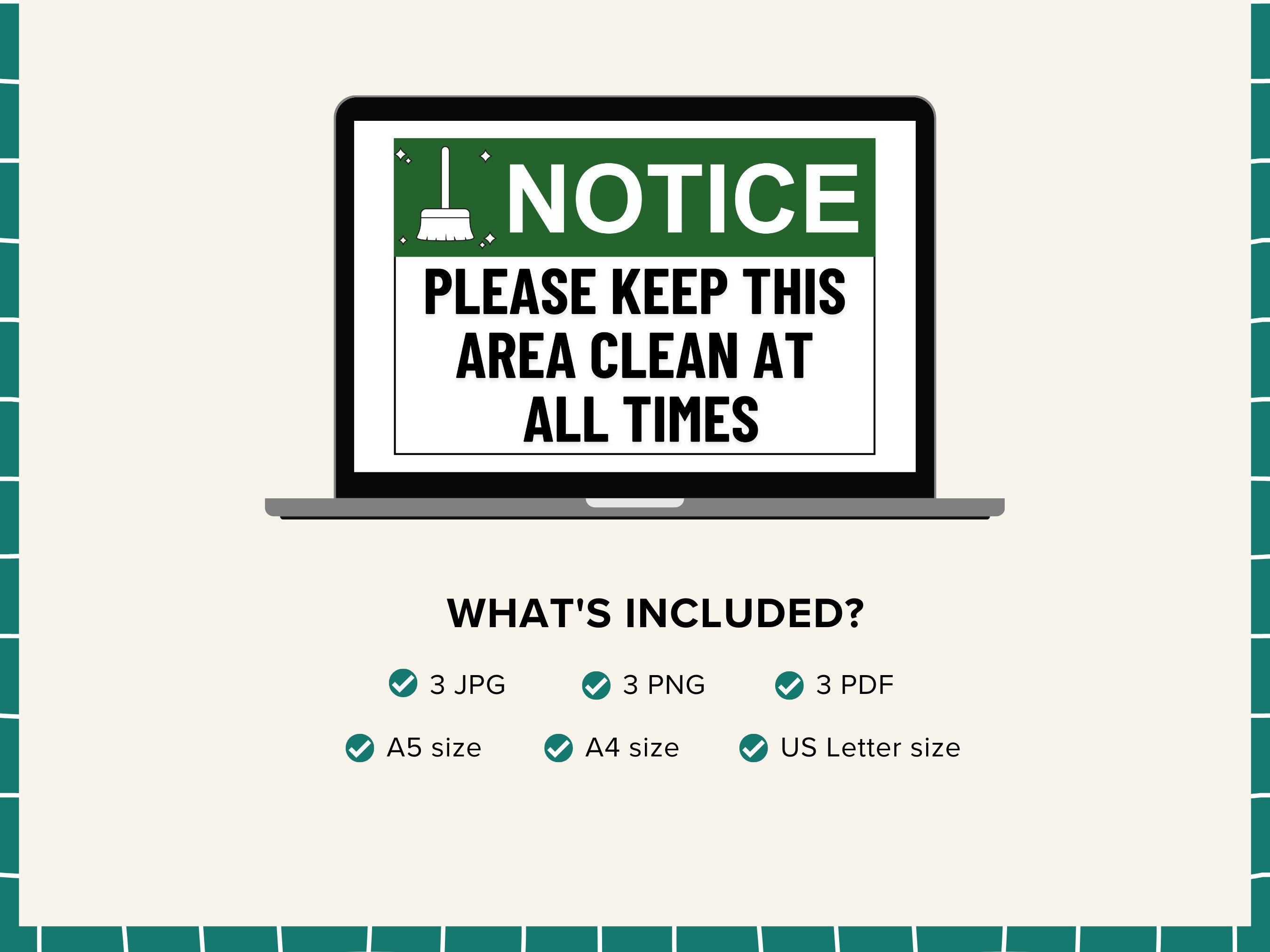 Printable Notice, Keep This Area Clean, Poster, Reminder, PDF, PNG, JPG ...