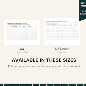 Thermometer Calibration Log Template, Editable HACCP Calibration Form ...