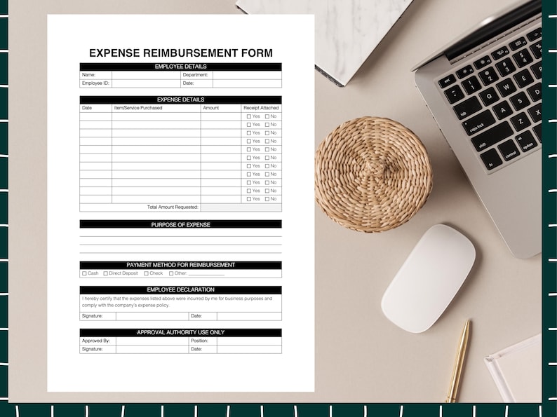 Expense Reimbursement Report Form, Employee Expense Reporting Template | Editable, Printable PDF ...