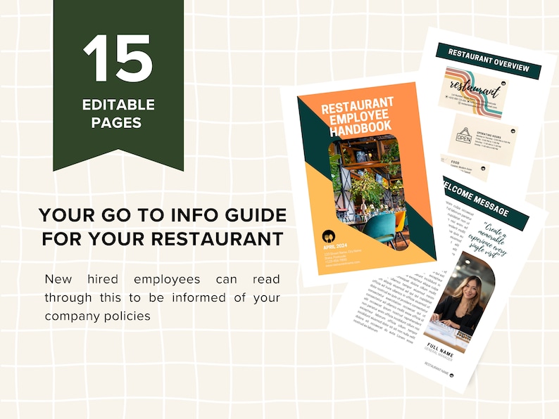 Restaurant Employee Handbook, Training Manual, New Hired Chefs, Servers ...