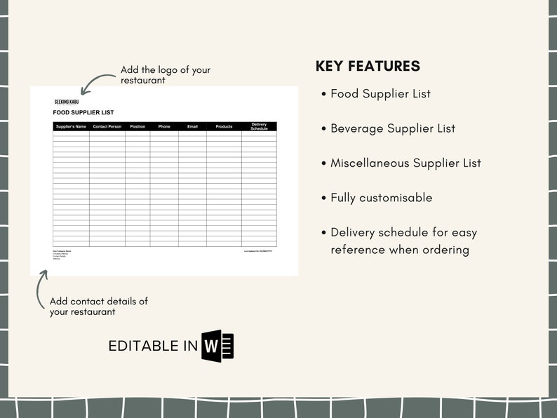 Restaurant Supplier Contact List; Food, Beverage, Chemicals, Dry Goods ...