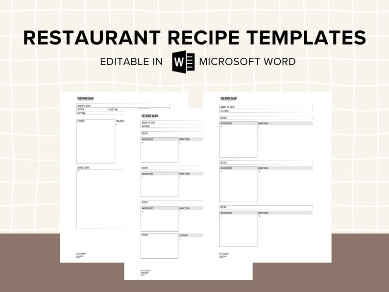 Restaurant Recipe Card Template MS Word Recipe Section Spec Sheet ...