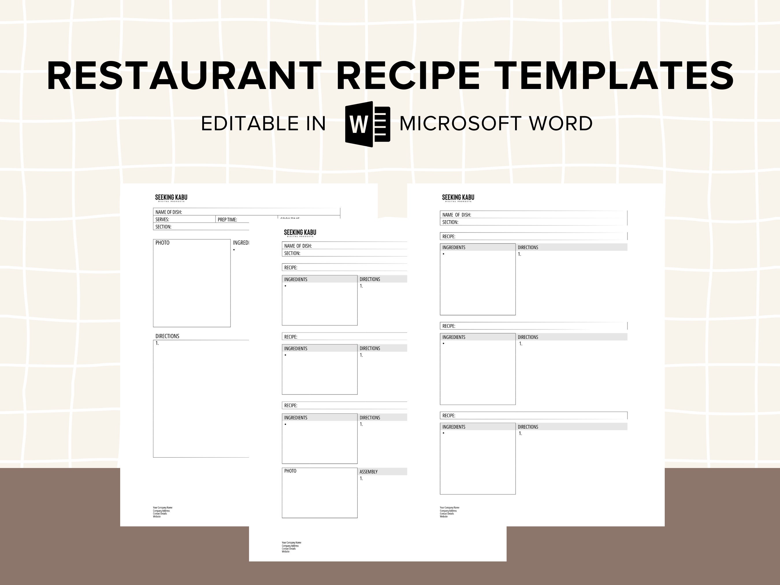 Restaurant Recipe Card Template, Food and Beverage, Cafe, Catering ...
