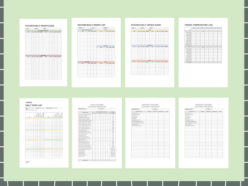 Restaurant Kitchen Templates Bundle, Order and Prep List, Fridge and ...