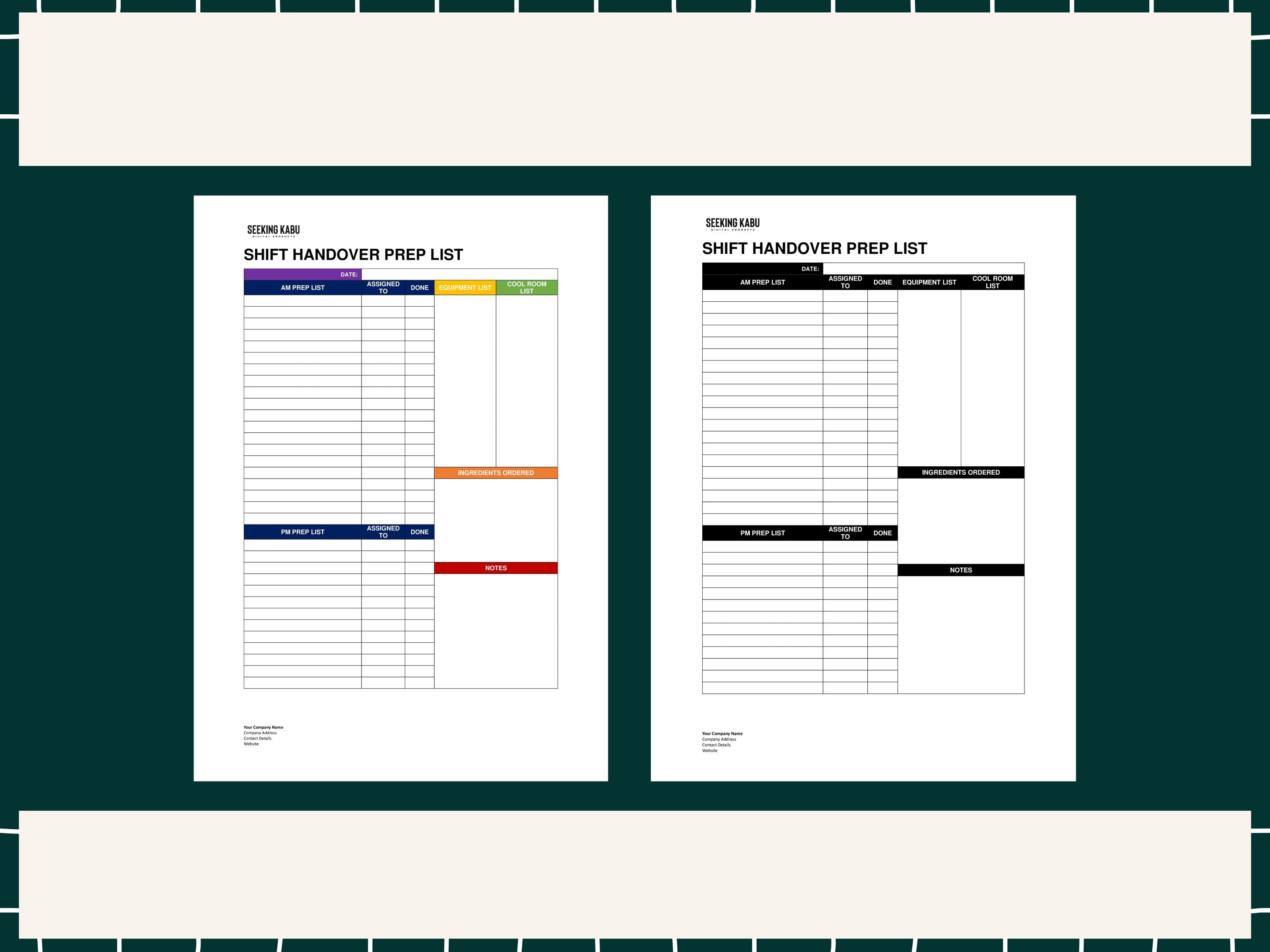 Kitchen Shift Handover Prep List, Notes Fot Chefs, Restaurant and Cafe ...