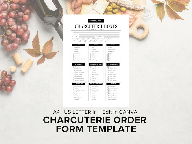Charcuterie Order Form Template, Canva Editable Grazing Set ...