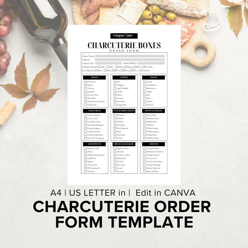 Table Order Form Template - Etsy
