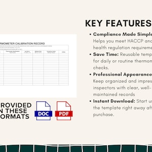 Thermometer Calibration Log Template, Editable HACCP Calibration Form, Food Safety Thermometer ...