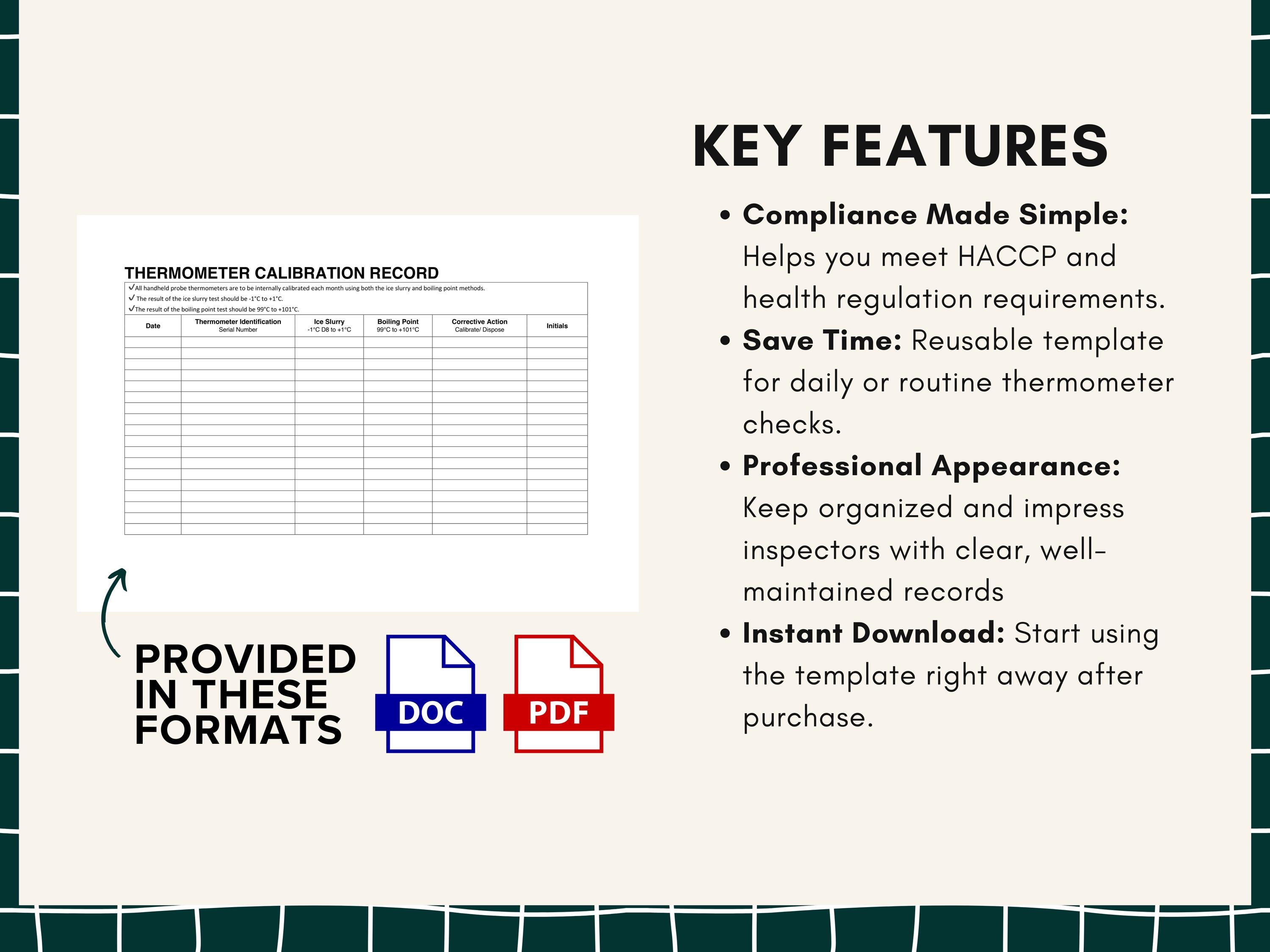 Thermometer Calibration Log Template, Editable HACCP Calibration Form ...