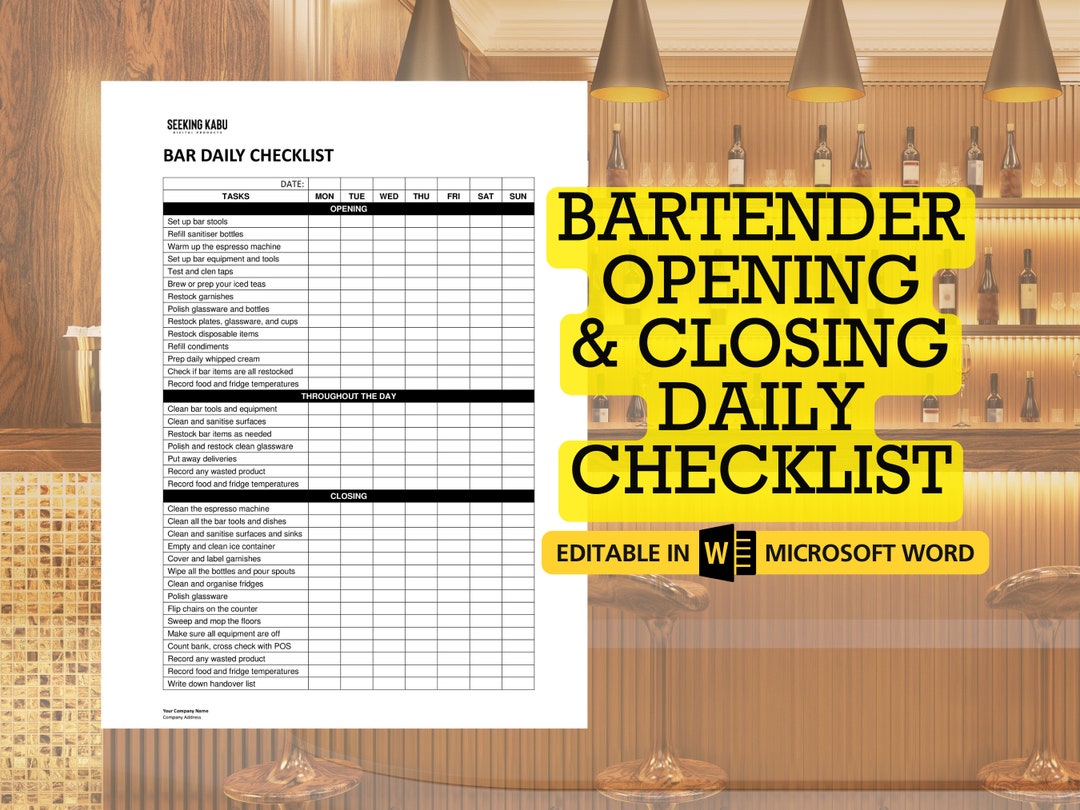 Bartender Daily Checklist: Restaurant Bar Guidelines; New Hire Training ...