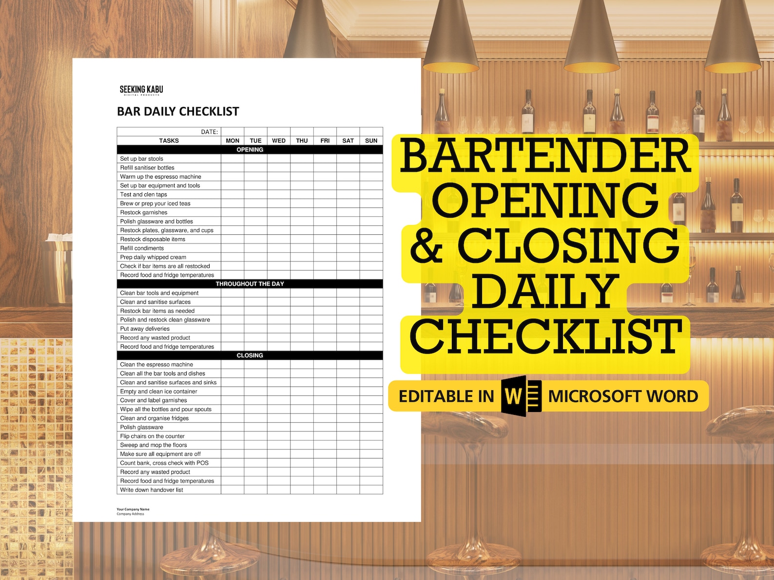 Bartender Daily Checklist: Restaurant Bar Guidelines; New Hire Training, Mis En Place - Etsy