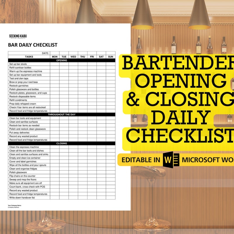 Bartender Checklist - Etsy