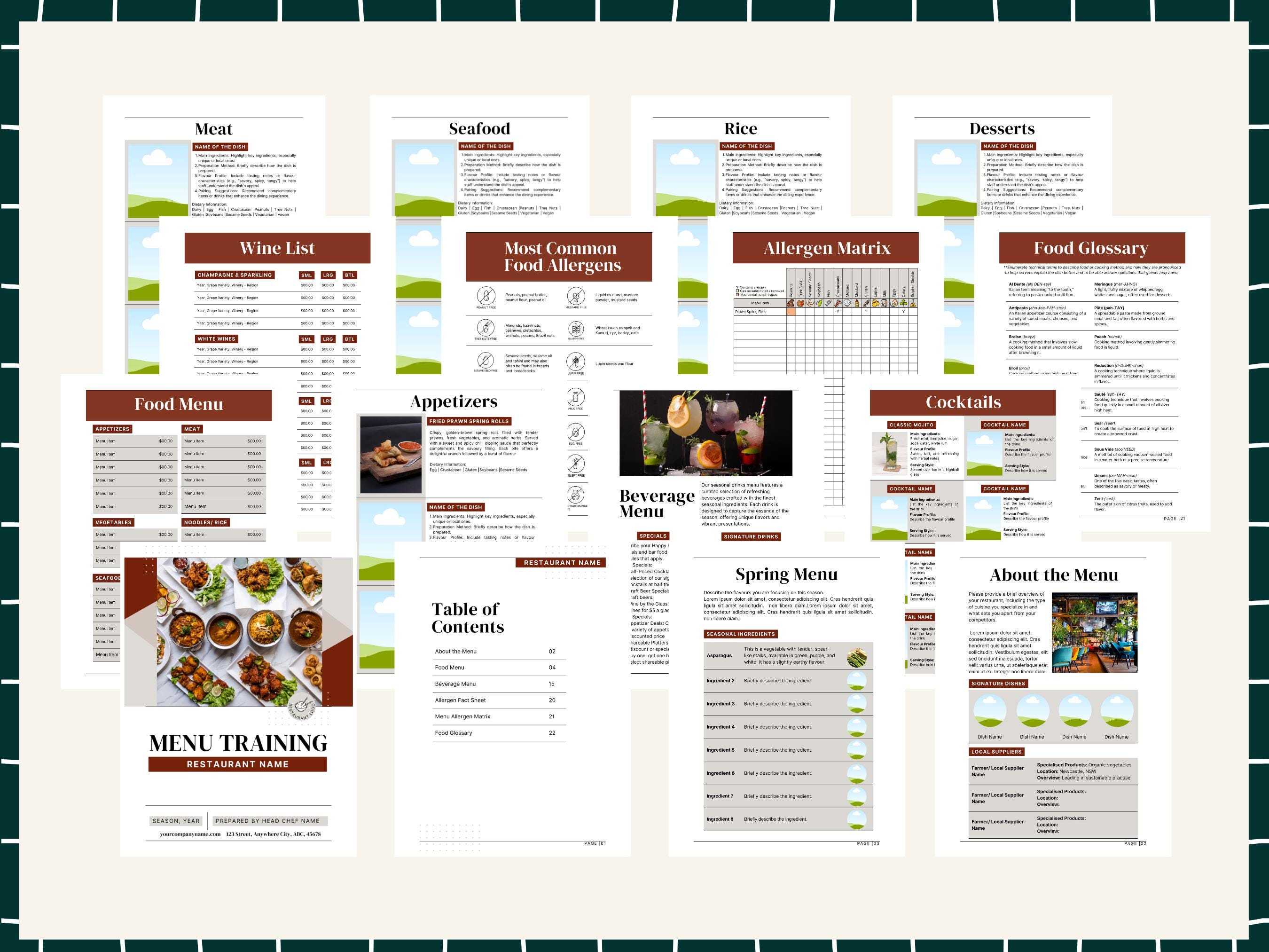 Menu Training Manual Template, Restaurant Staff Training Guide, Editable Menu Item Knowledge ...