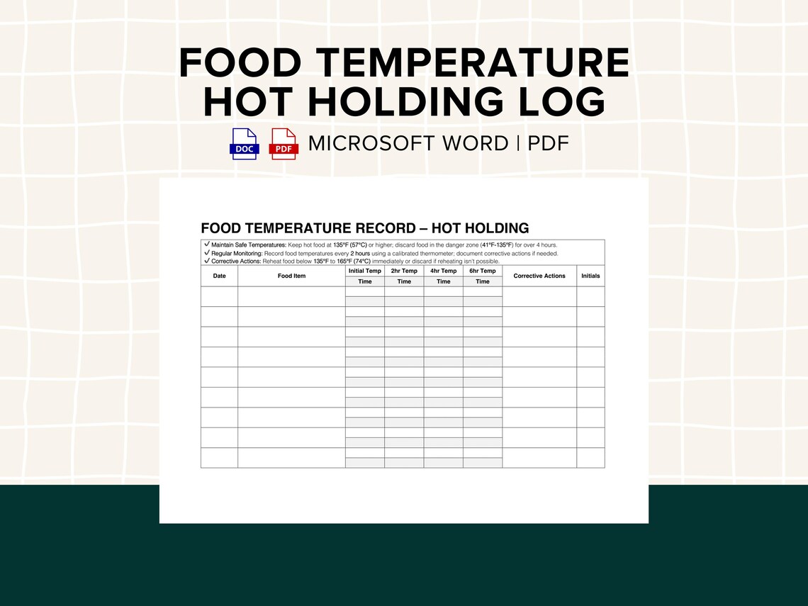 Hot Holding Temperature Log, Editable Hot Food Holding Temperature ...