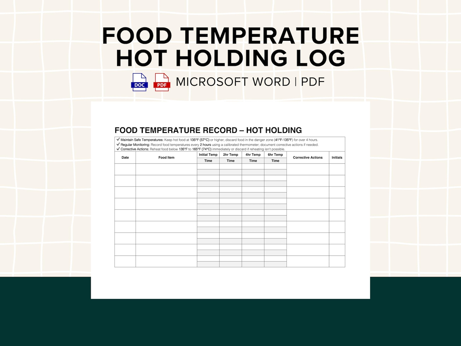Hot Holding Temperature Log, Editable Hot Food Holding Temperature ...