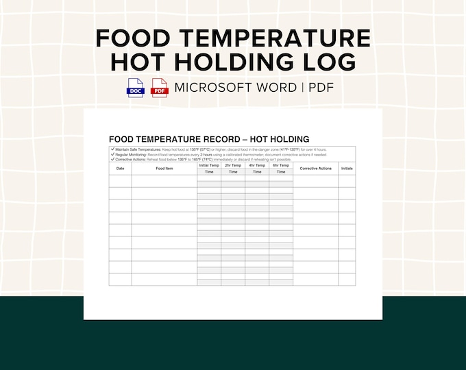 Food Temperature Log, Refrigerated Food, Food Safety Program, Food ...