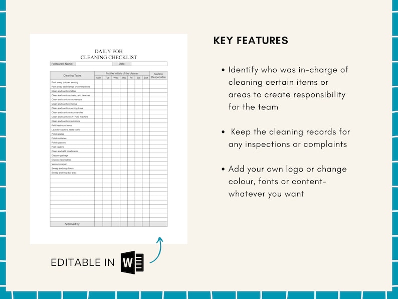 Restaurant FOH Cleaning Checklist | Restaurant Cleaning Checklist ...