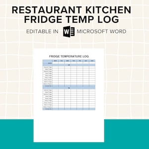 Kitchen Fridge Temperature Log; Restaurant, Cafe, Events, Hospitality ...