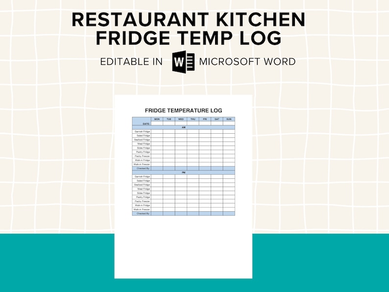 Kitchen Fridge Temperature Log; Restaurant, Cafe, Events, Hospitality ...