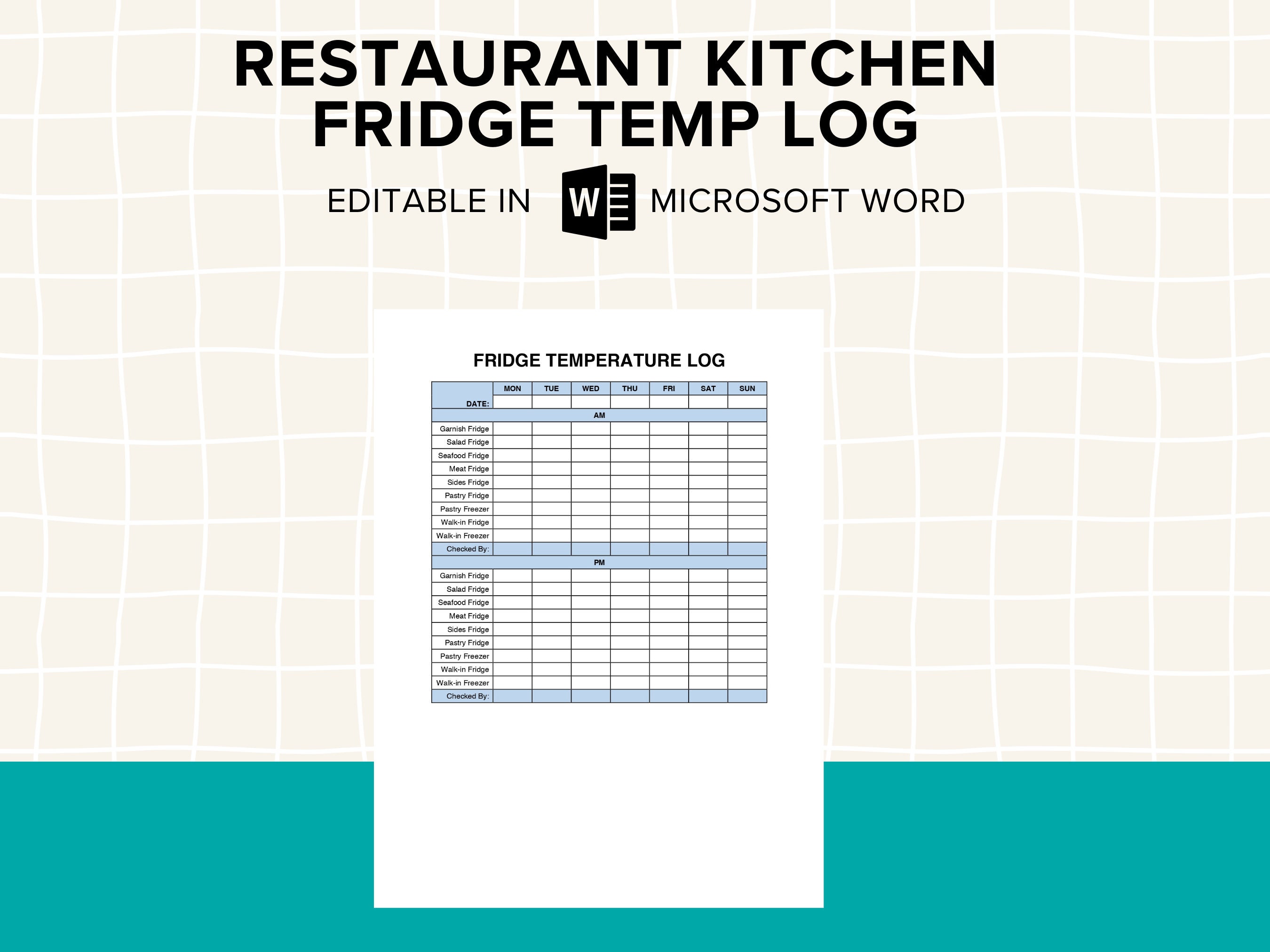 Kitchen Fridge Temperature Log; Restaurant, Cafe, Events, Hospitality ...