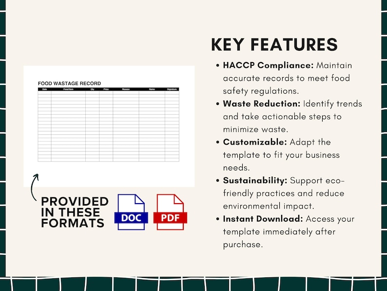 Restaurant Food Waste Tracker, Printable Food Disposal Sheet, Food ...