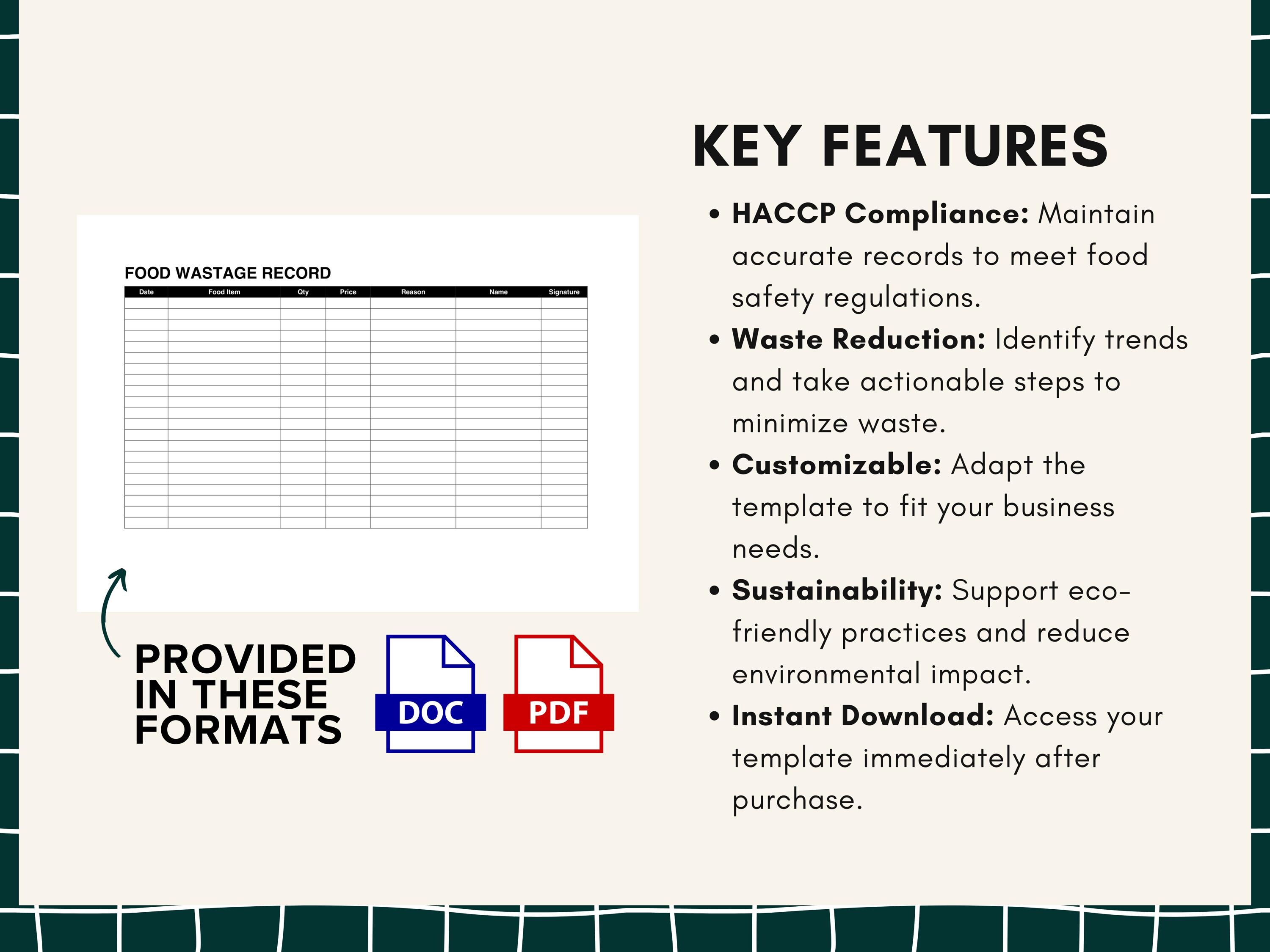Restaurant Food Waste Tracker, Printable Food Disposal Sheet, Food ...