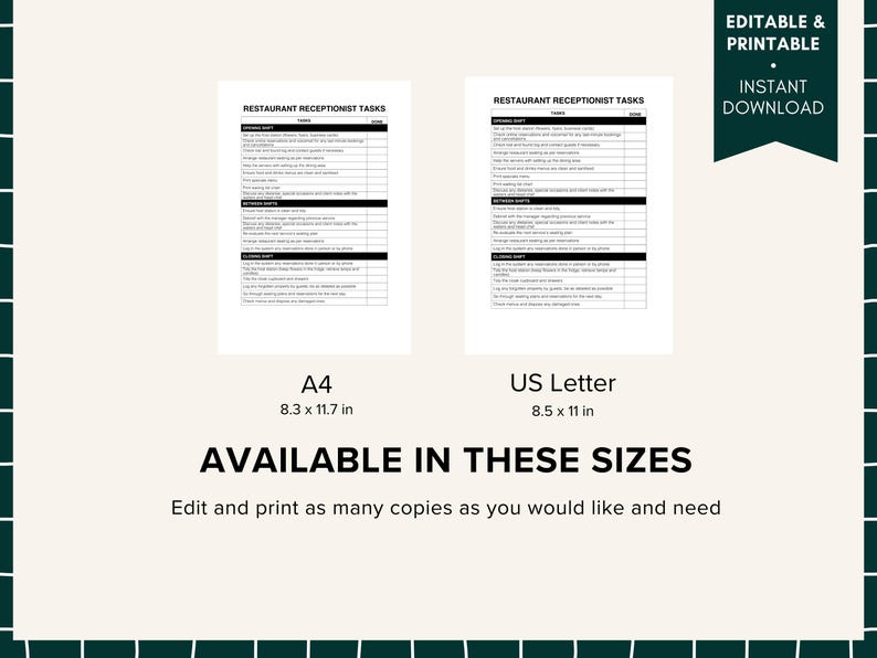 Restaurant Receptionist Daily Checklist, Maître D Duties, Restaurant ...