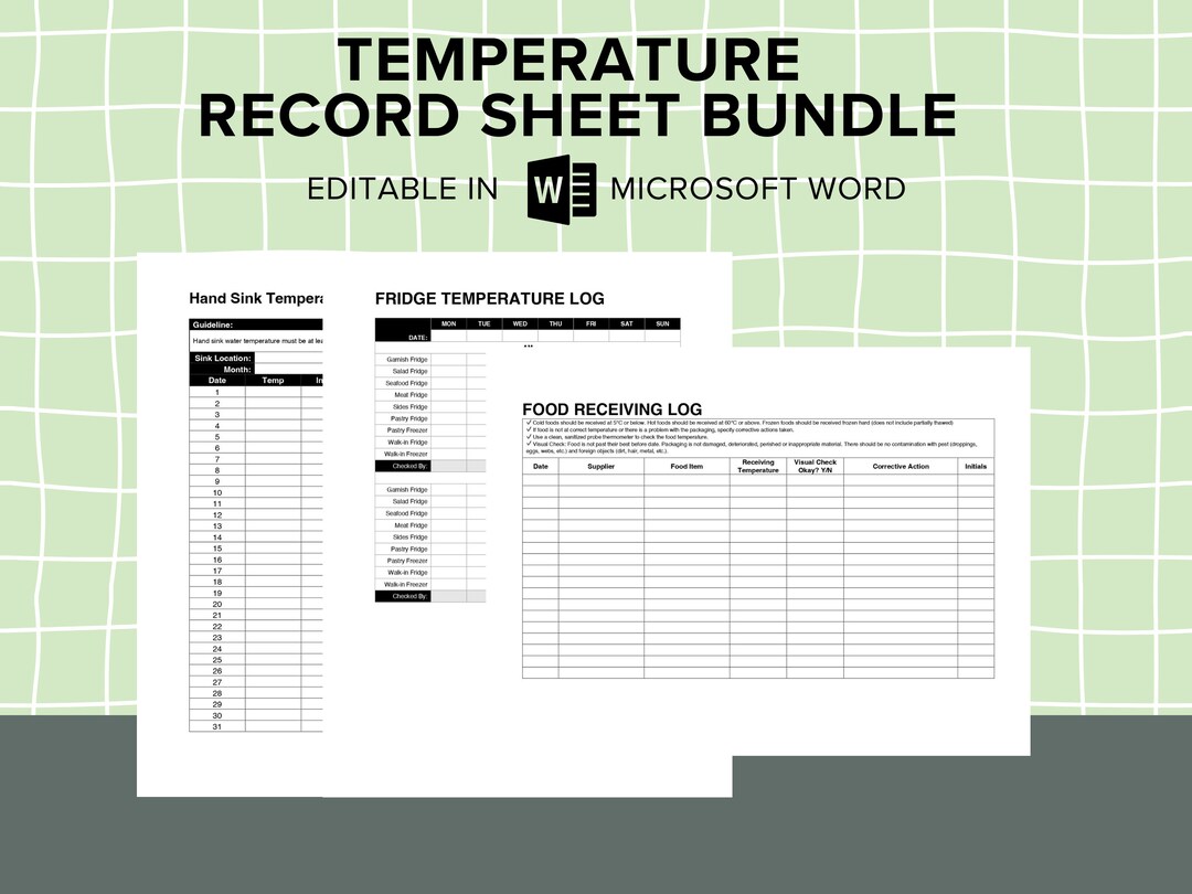 Temperature Records Templates Bundle, Restaurant, Cafe, Hospitality ...