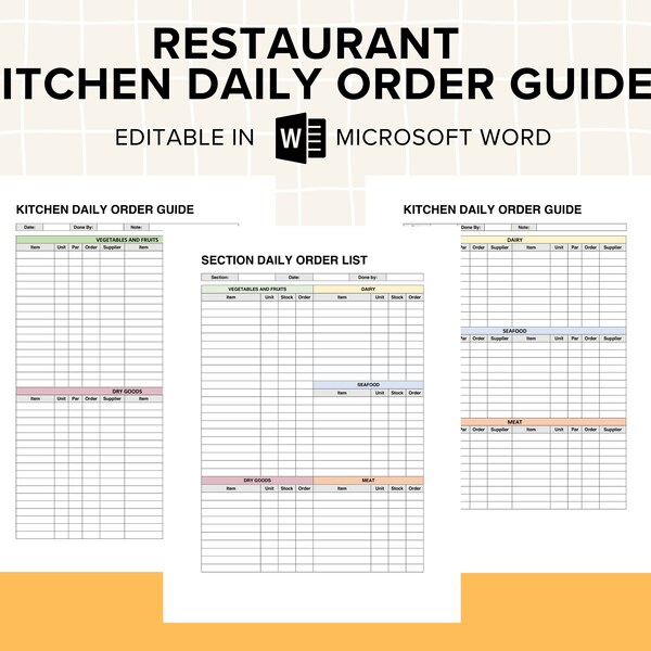 Order Guide for Restaurants and Bars, Restaurant Par List, Ordering ...