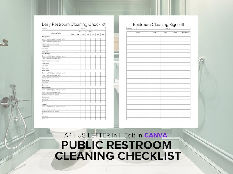Public Restroom Cleaning Checklist and Sign off Sheet, Editable ...