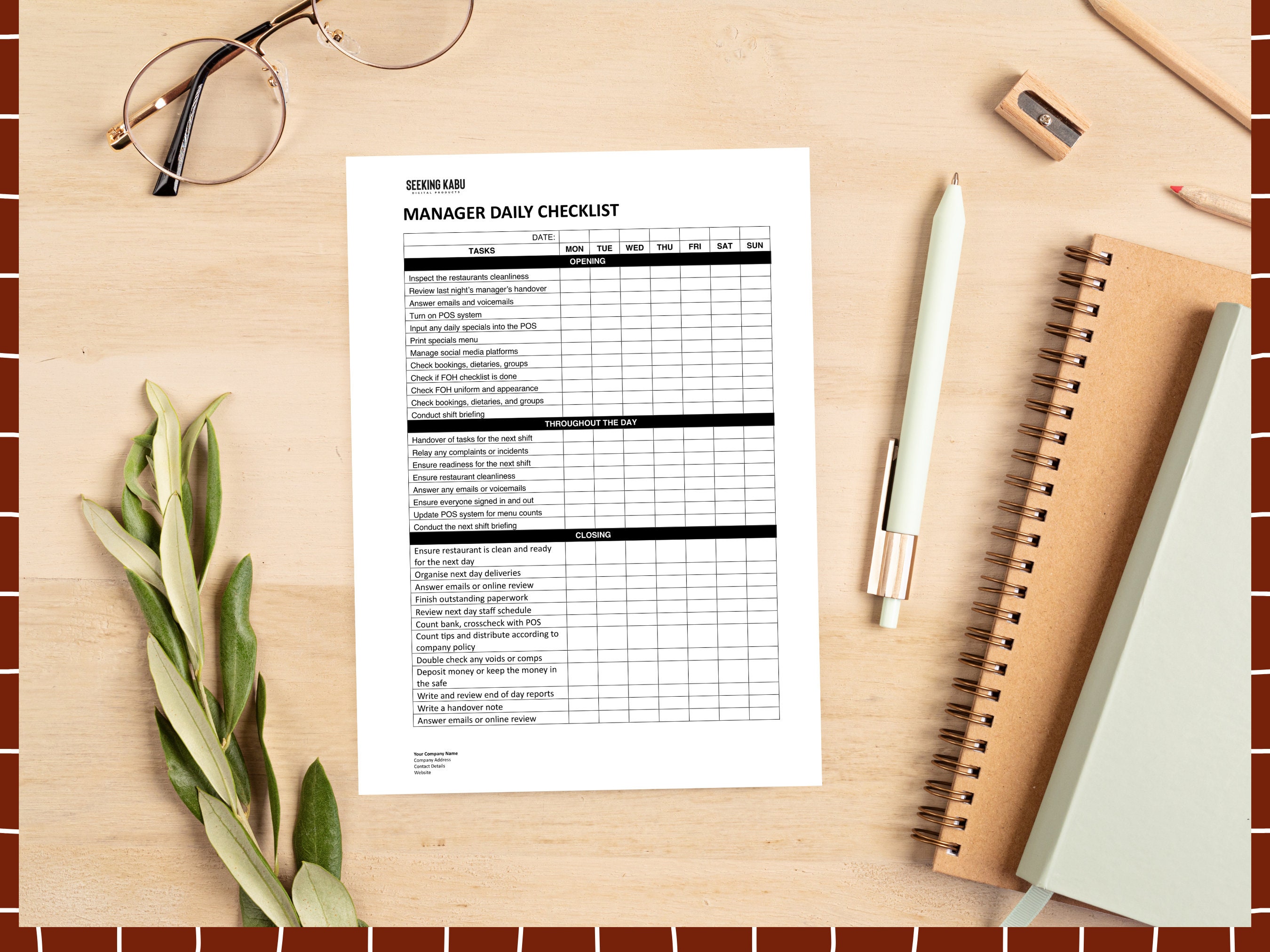 Restaurant Manager Daily Checklist, Cafe, Bar, Casual, Fine Dining ...