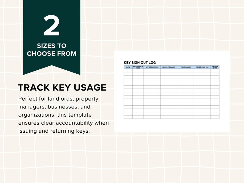Key Sign-out Log Template, Editable Fillable PDF for Key Control ...