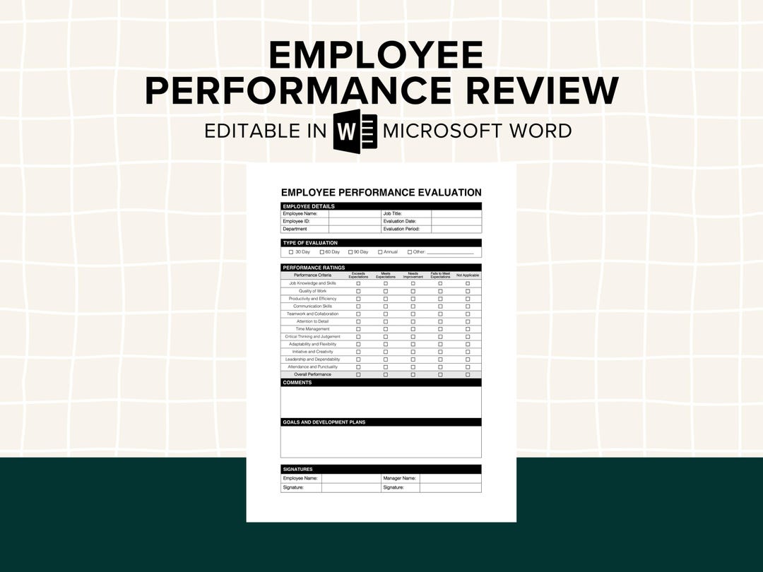 Employee Performance Review Template, Appraisal Form, Employee ...