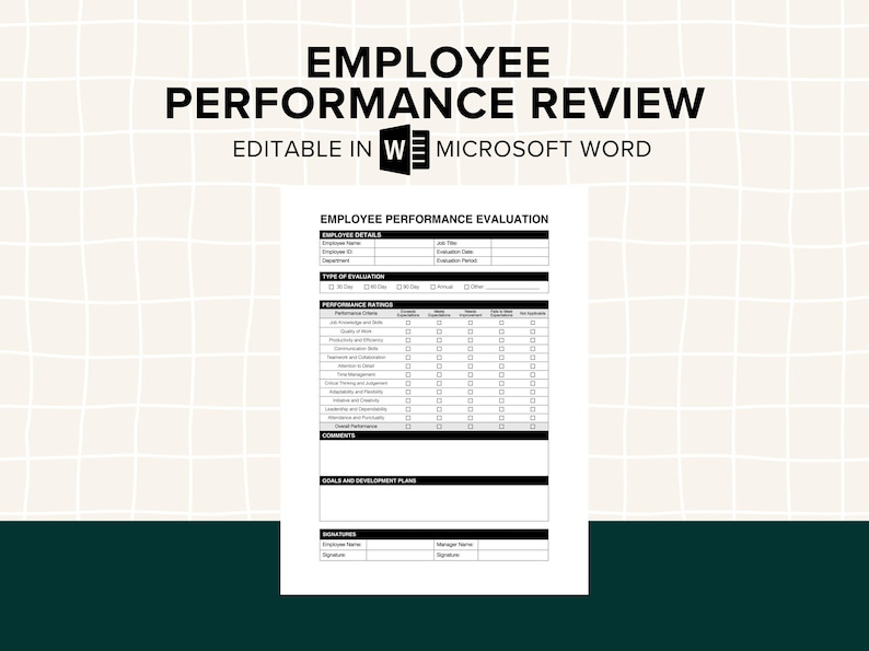Employee Performance Review Template, Appraisal Form, Employee ...