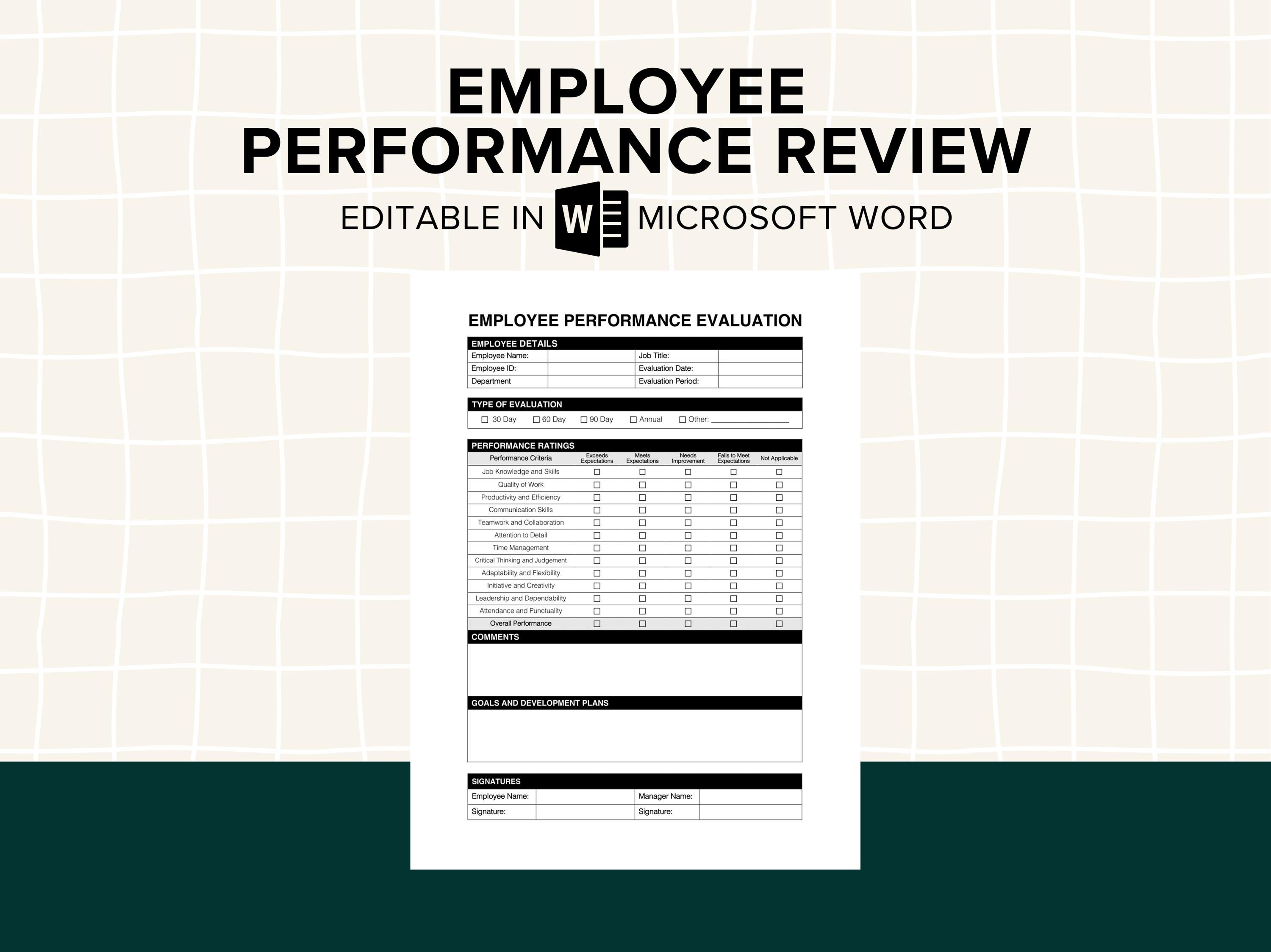Employee Performance Review Template, Appraisal Form, Employee ...