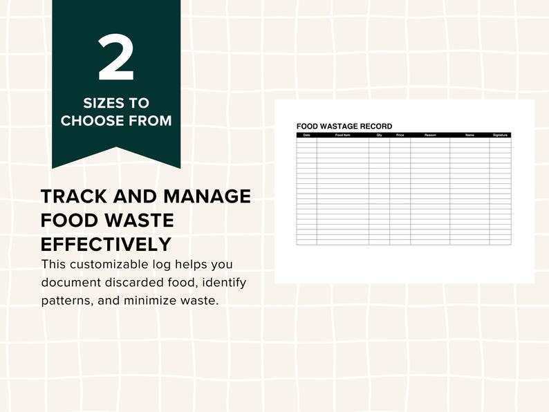 Restaurant Food Waste Tracker, Printable Food Disposal Sheet, Food ...