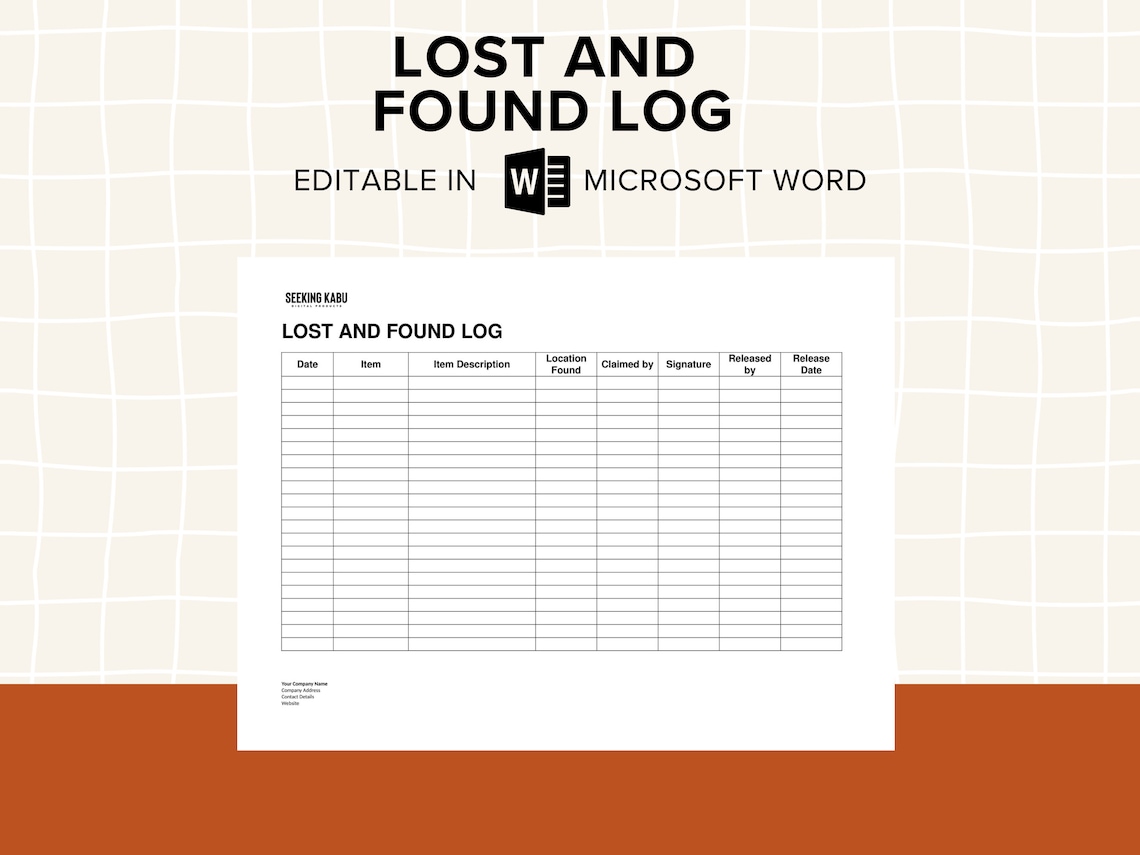 Lost and Found Log; Tracker; Customisable, Editable Templates; PDF, MS ...