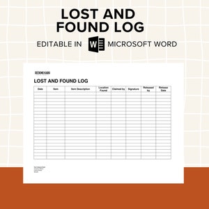 Lost and Found Log; Tracker; Customisable, Editable Templates; PDF, MS ...