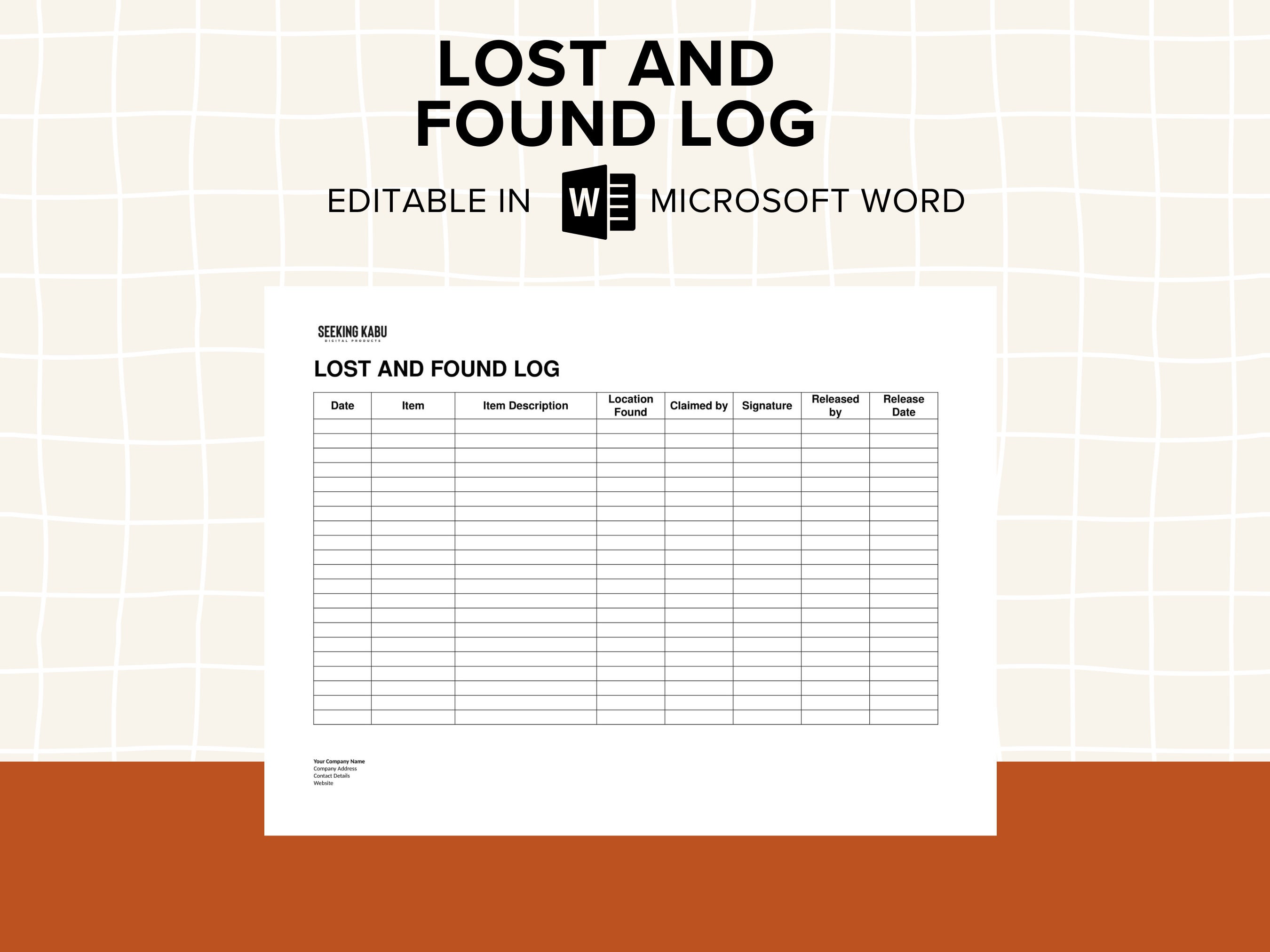 Lost and Found Log; Tracker; Customisable, Editable Templates; PDF, MS ...